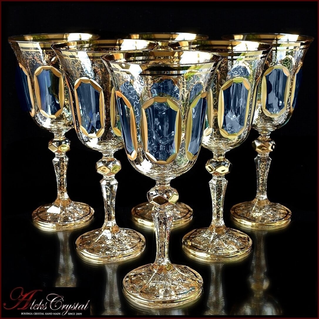 Glasses For Wine Bohemian Cut Crystal Versal Topaz 6 Pc New Etsy