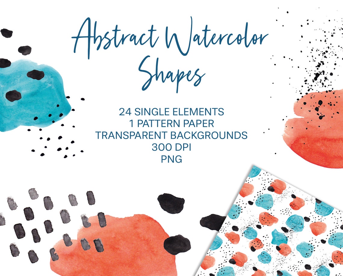 Abstract Watercolor Clipart Set Hand Drawn Abstract Shapes | Etsy