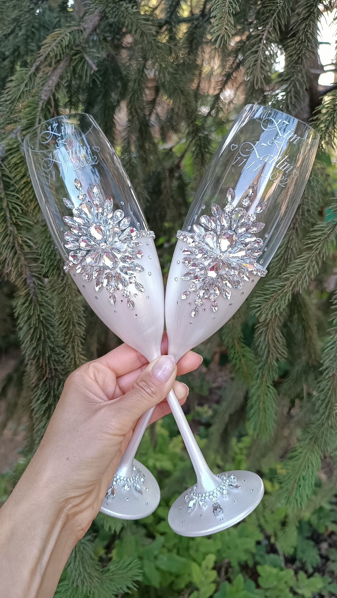 Crystal Wedding Flutes for Bride and Groom With Stones, Bling Toasting ...