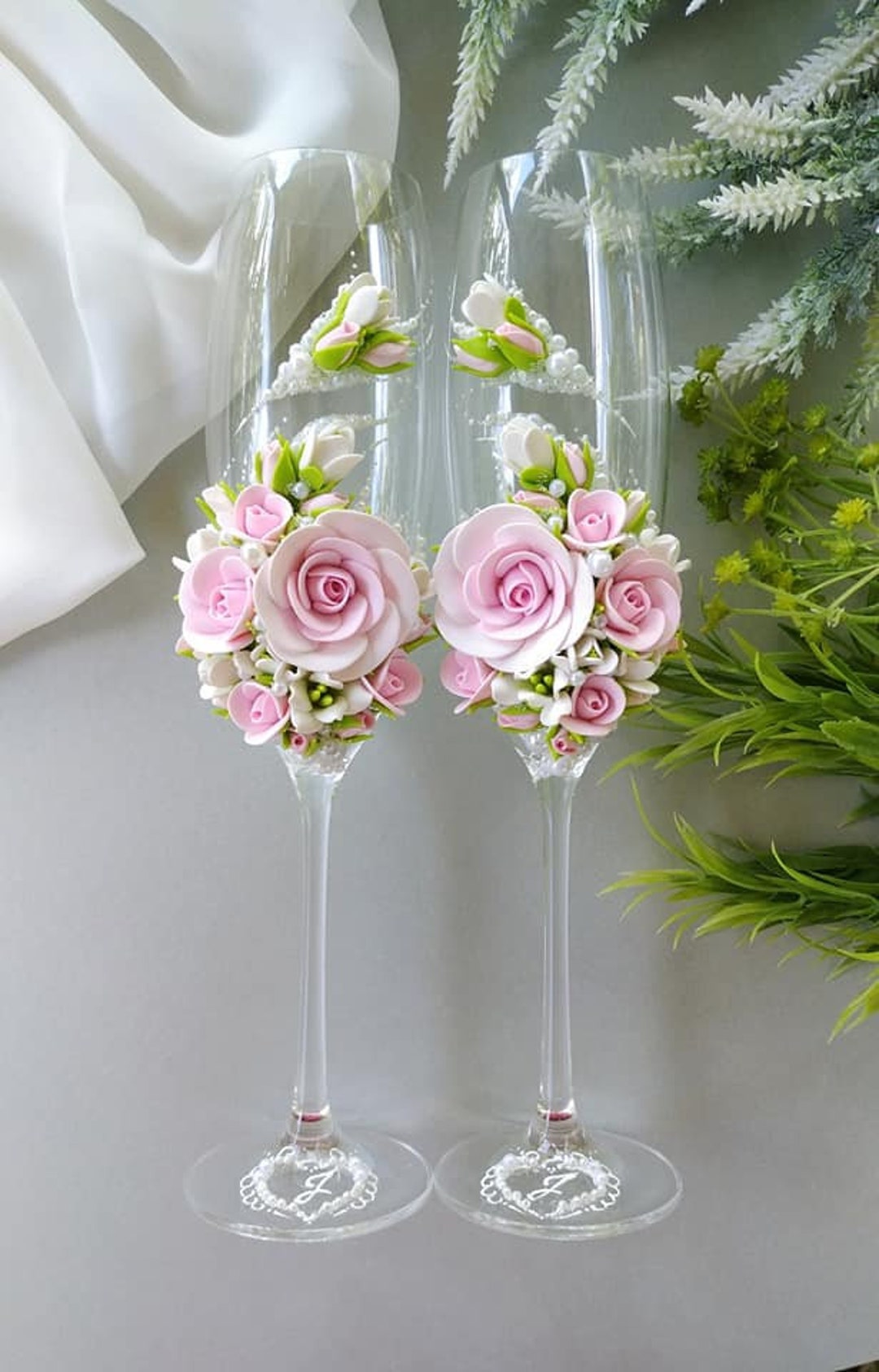 Pale Pink Wedding Flutes for Bride and Groom, Personalized Champagne ...