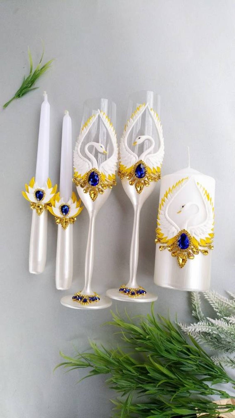 Wedding Unity Candle Set Blue and White Pearl Unity Ceremony | Etsy