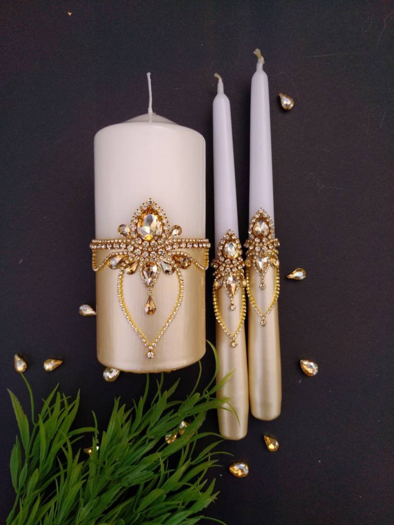 Flutes and Cake Server Set With Crystals Gold Wedding Unity | Etsy