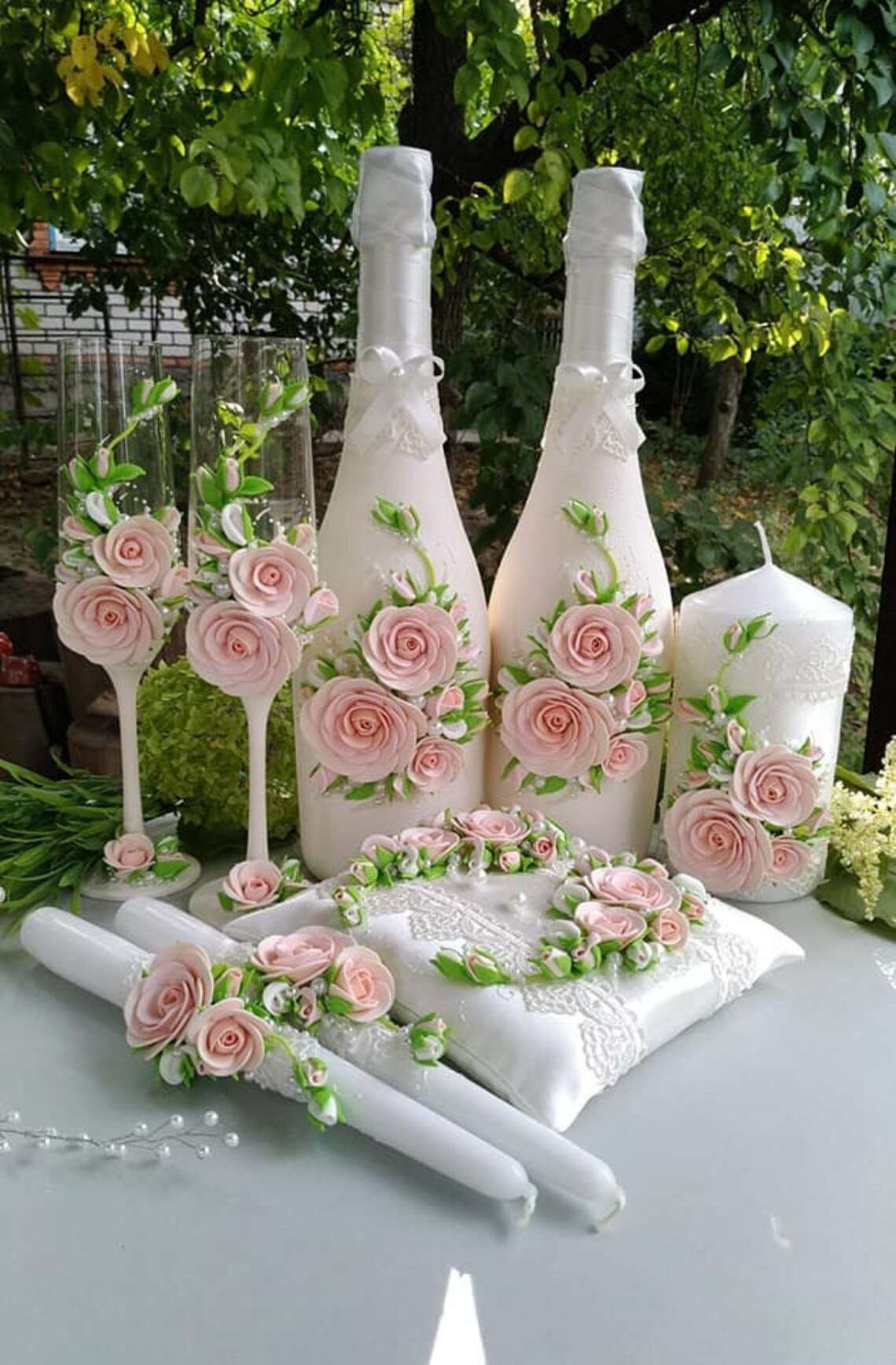 Powdery and White Wedding Glasses Beige Boho Flutes for Bride | Etsy