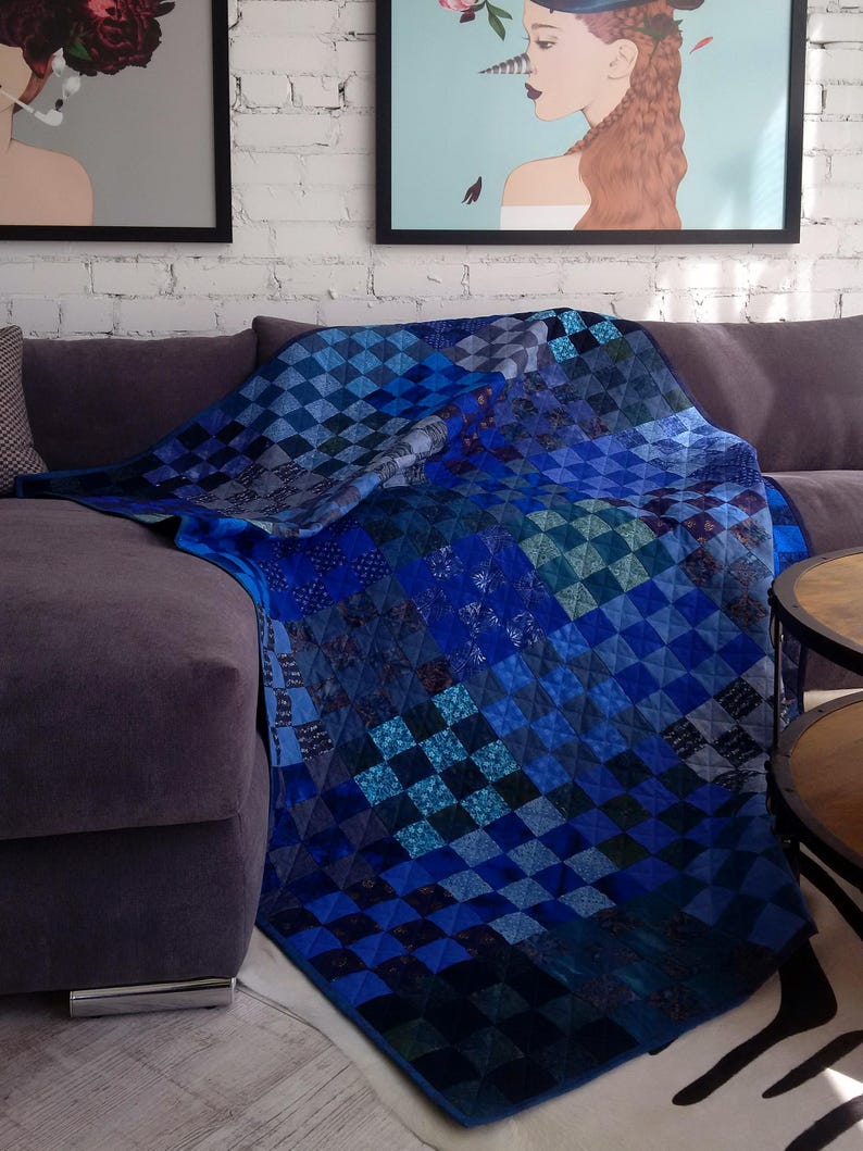 Blue Chessboard Quilt Pattern PDF, Modern Contemporary Quilt Pattern ...