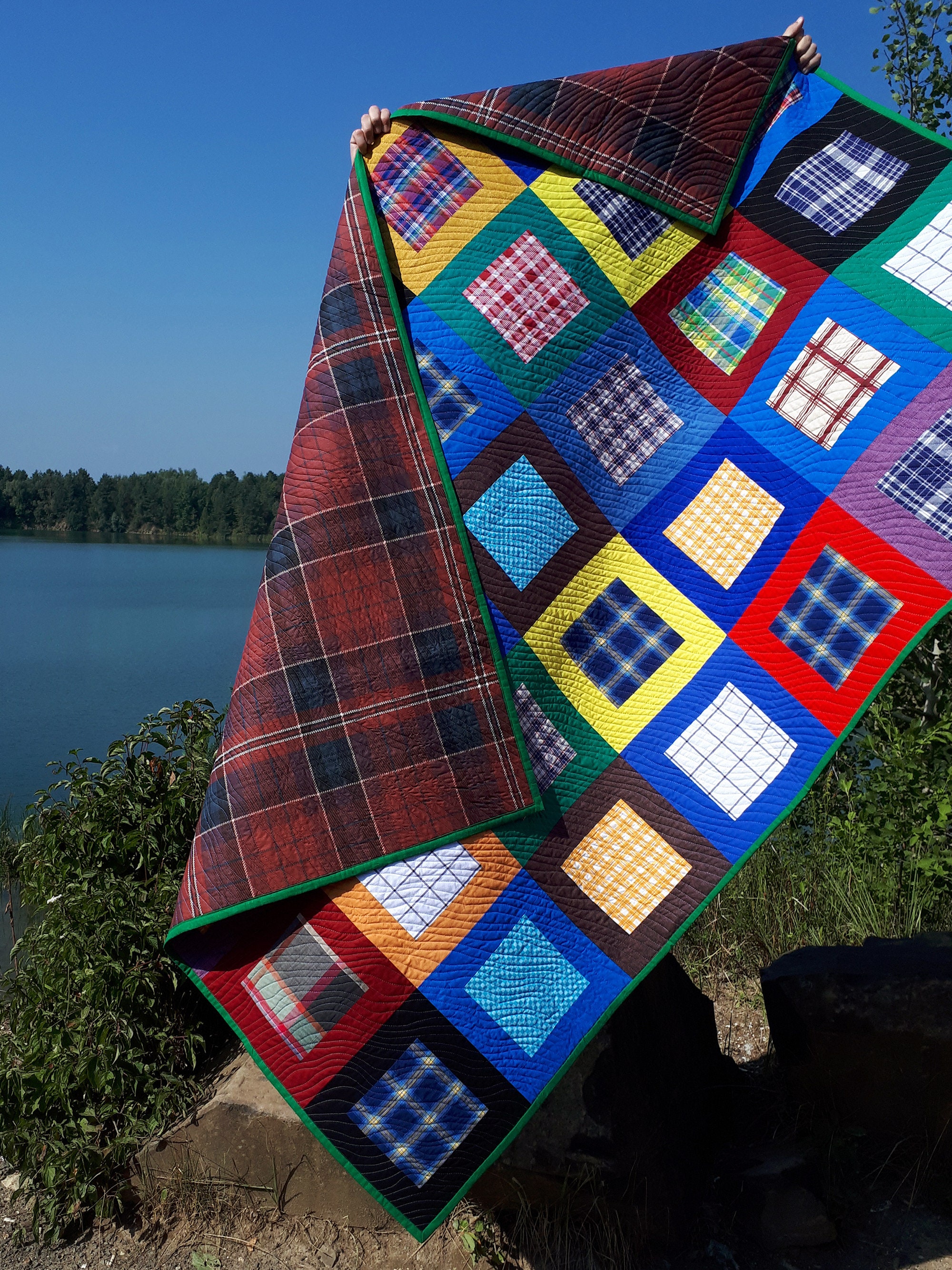 Inspiring Modern Quilt for Sale Primitive Contemporary Bright Checkered ...