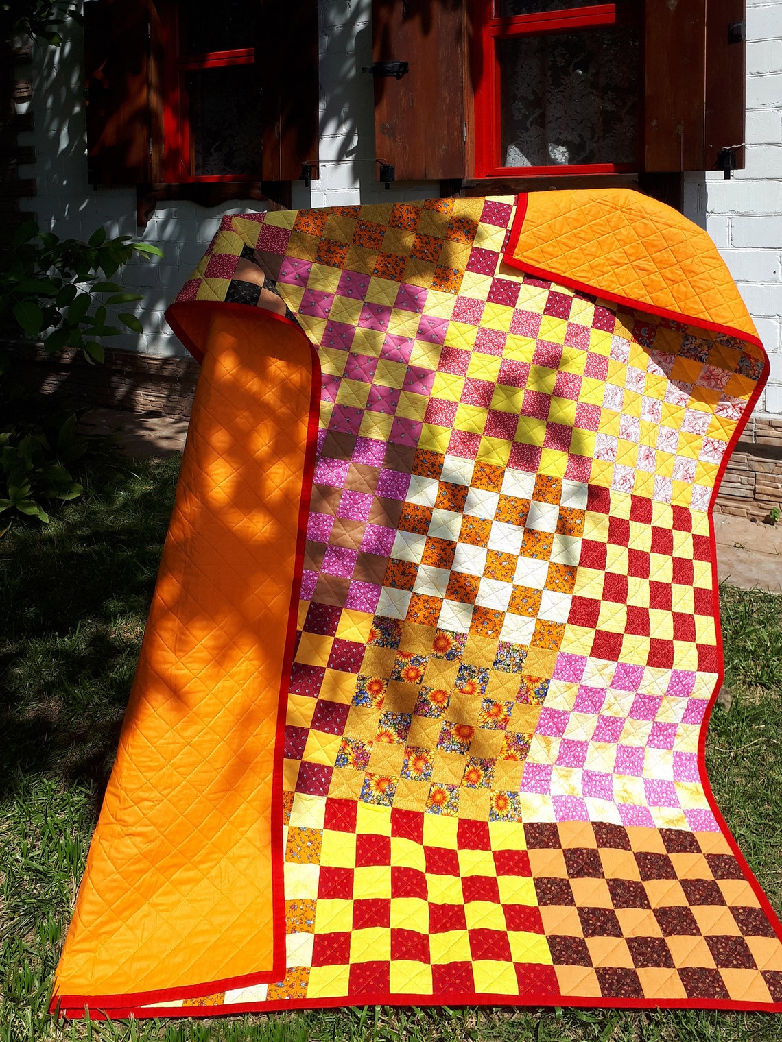Modern Yellow Red Quilt for Sale Checkered Plaid Inspiring Contemporary ...