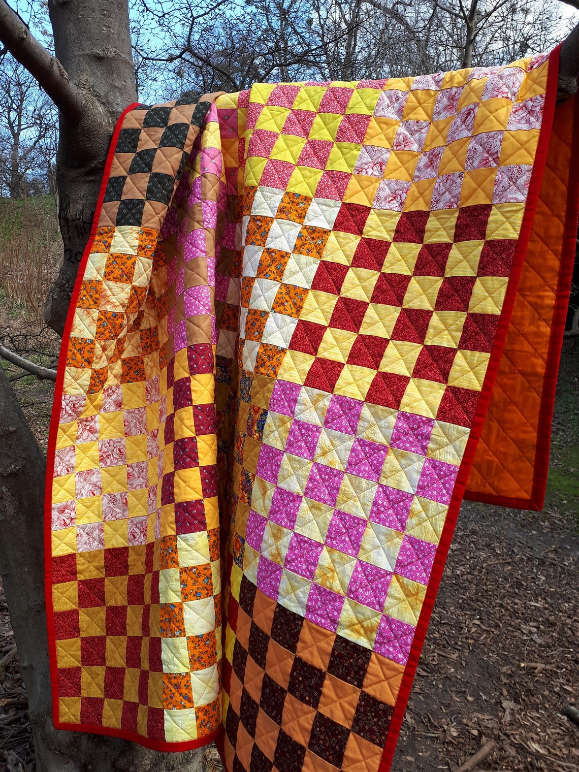 Modern Yellow Red Quilt for Sale Checkered Plaid Inspiring Contemporary ...