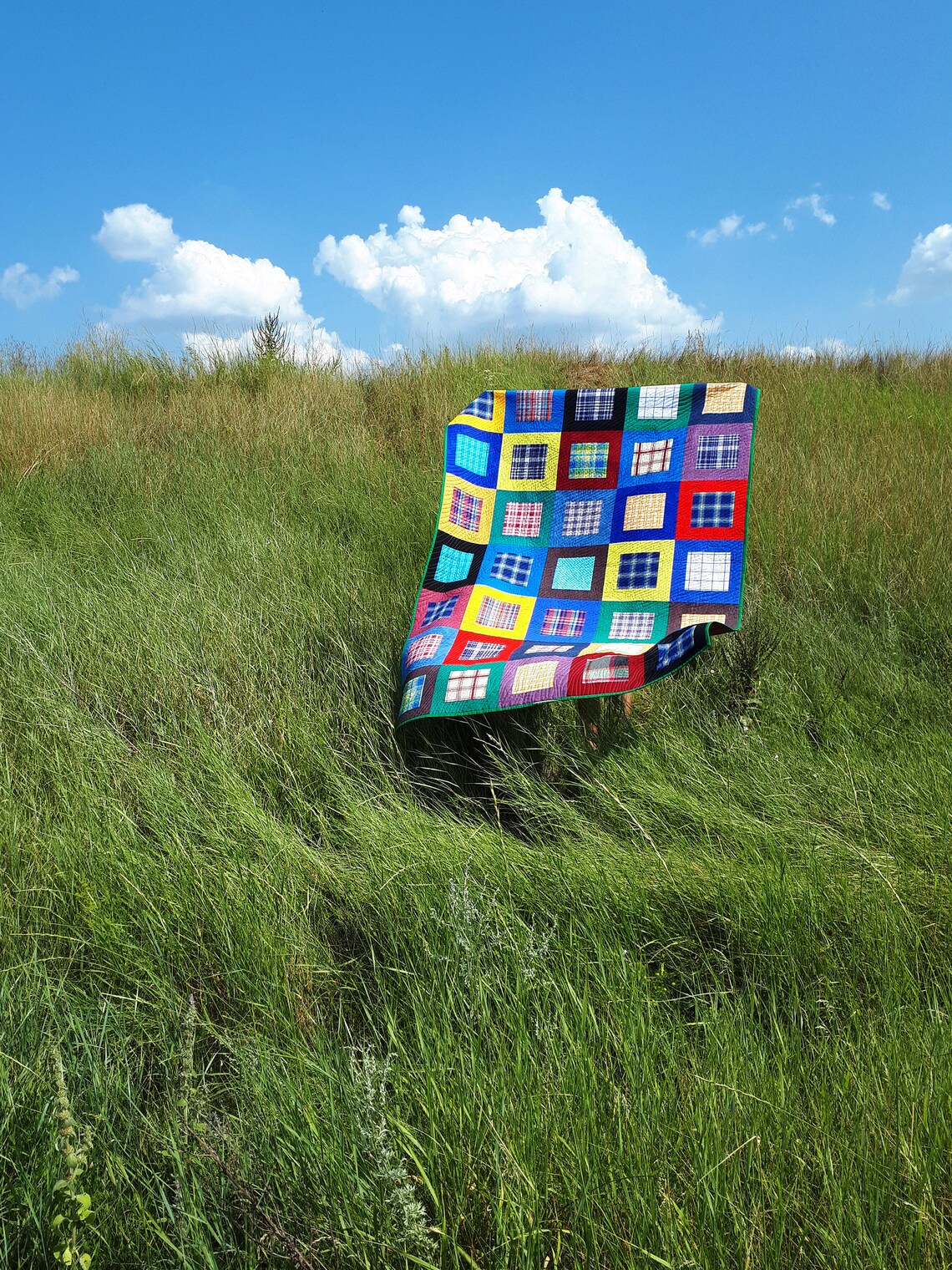 Inspiring Modern Quilt for Sale Primitive Contemporary Bright Checkered ...