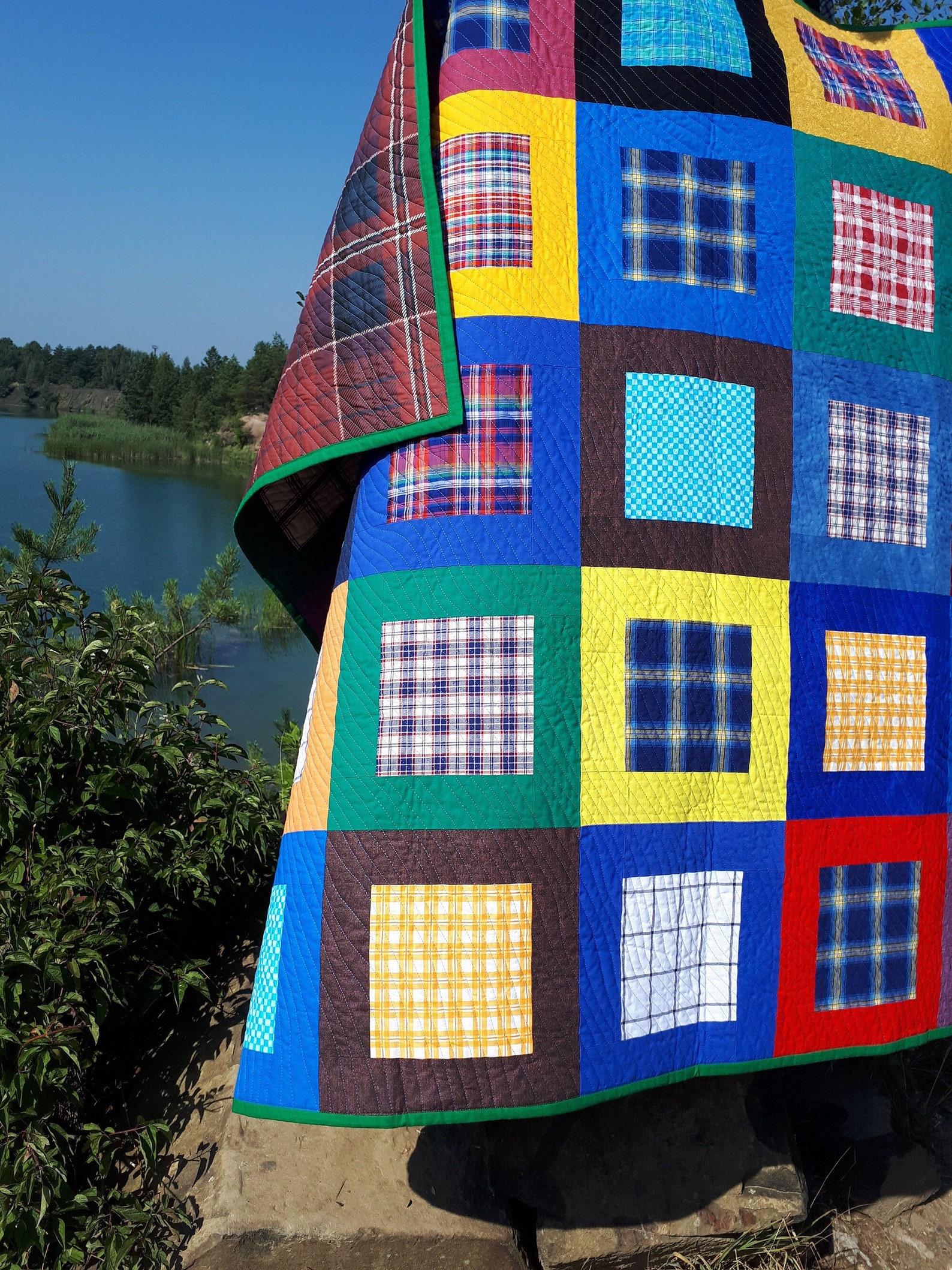 Inspiring Modern Quilt for Sale Primitive Contemporary Bright Checkered ...