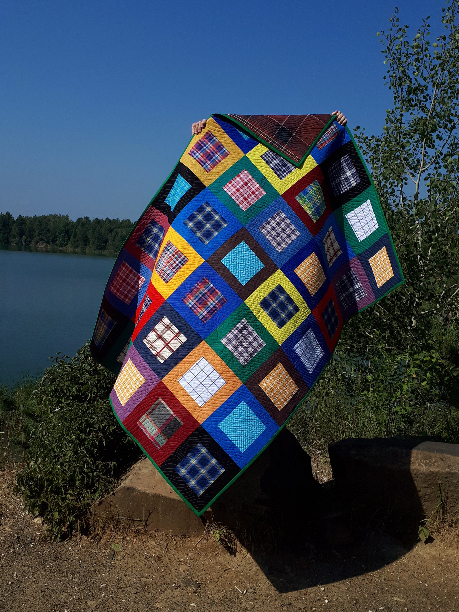 Inspiring Modern Quilt for Sale Primitive Contemporary Bright Checkered ...
