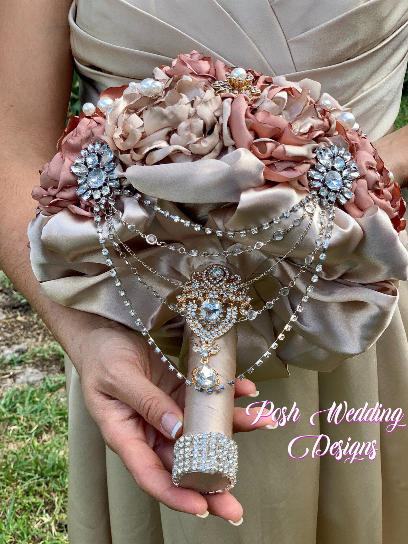 Copper and Champagne Brooch Bouquet Bridal Brooch Bouquet | Etsy