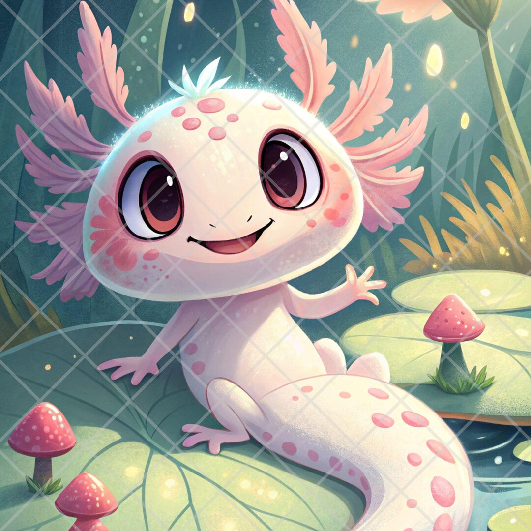 Charming Axolotl Art | Oversized Eyes and Playful Smile | Digital ...
