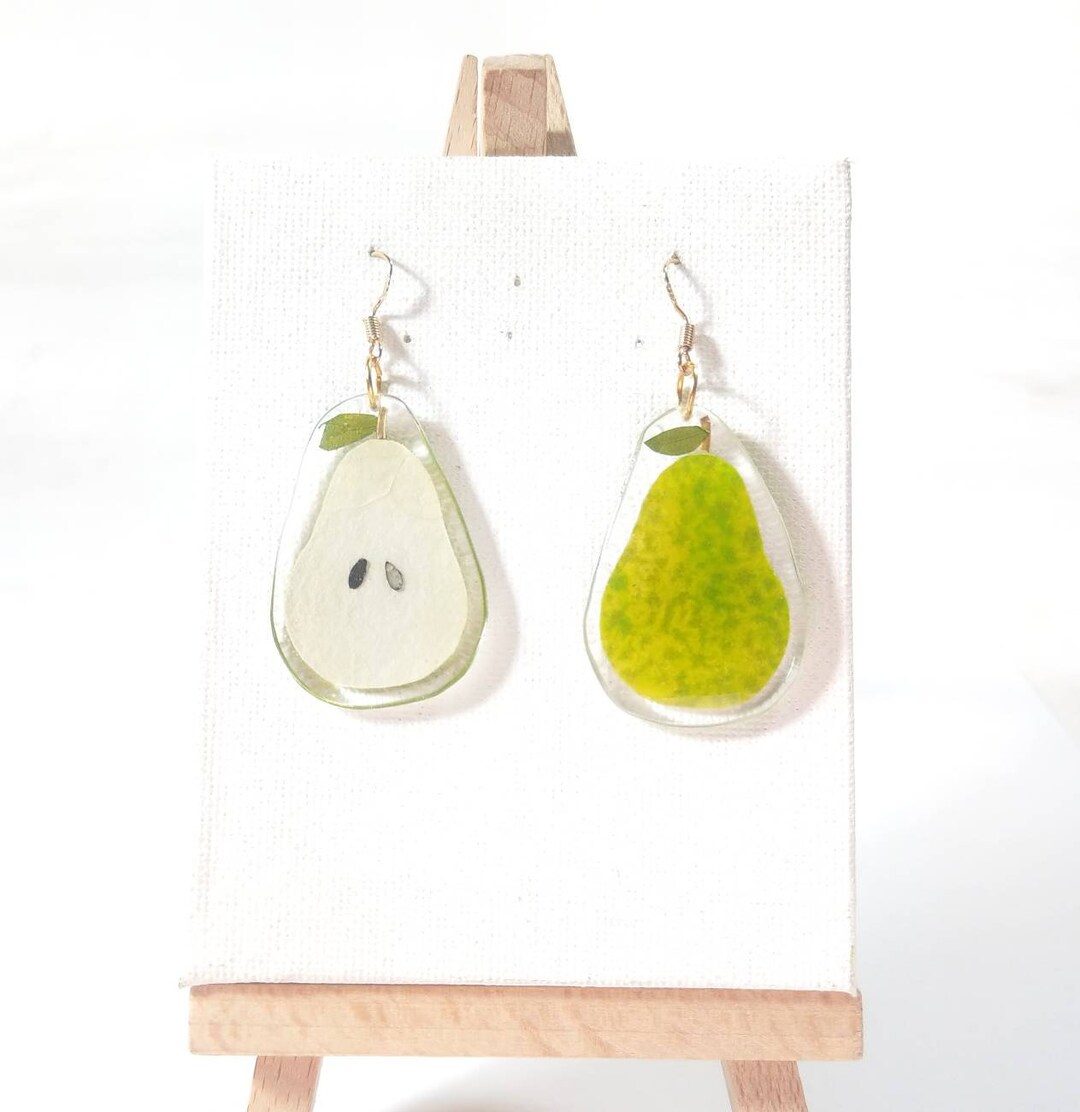 Real Dried MINI Pear Pressed Fruit / Flowers Earrings. Epoxy Resin ...