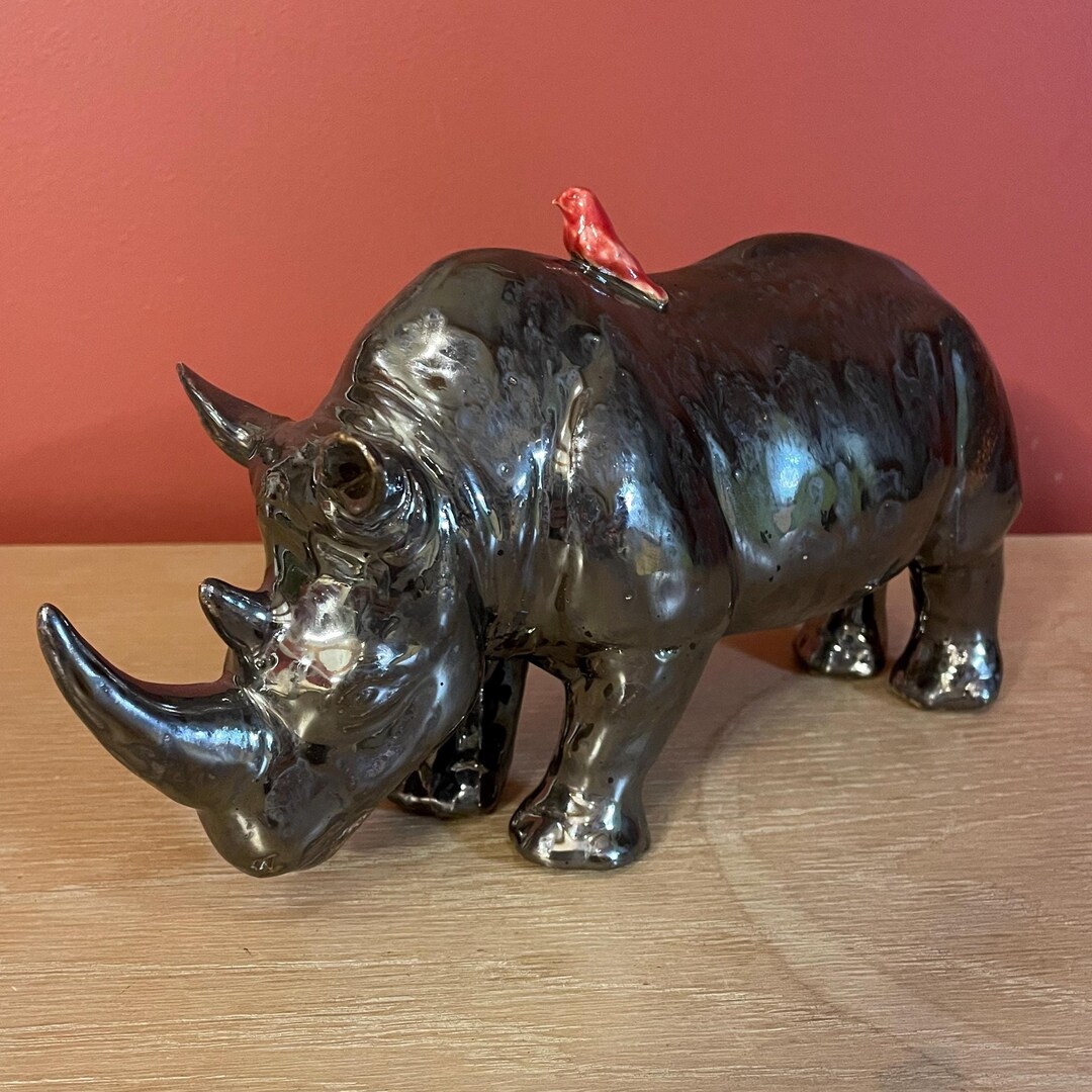 Porcelain Dark Rhino Figurine - Etsy