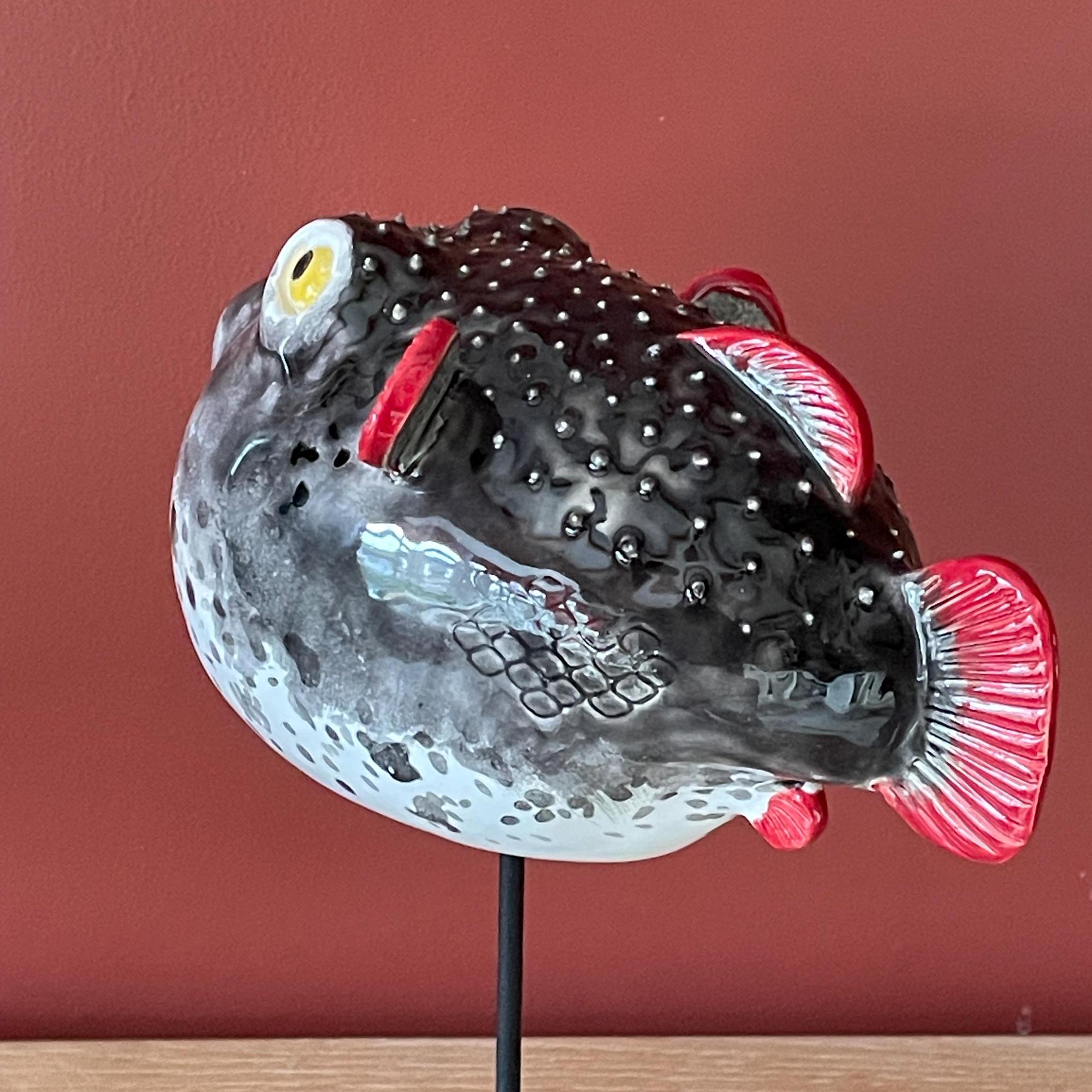Ceramic Large Fugu Fish Sculpture on Stand - Unique Home Decor - Etsy