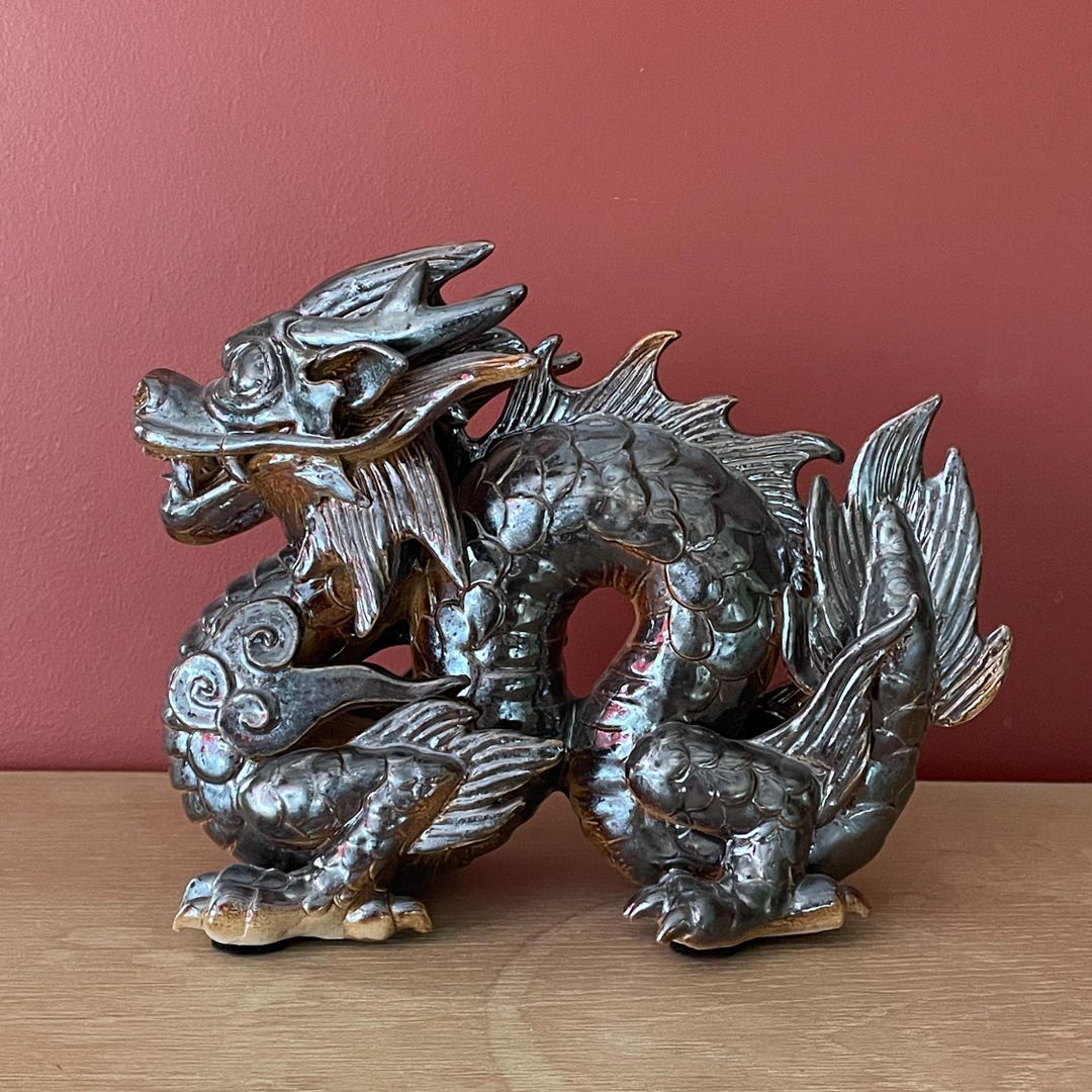 Dark Porcelain Chinese Dragon Figurine - Etsy