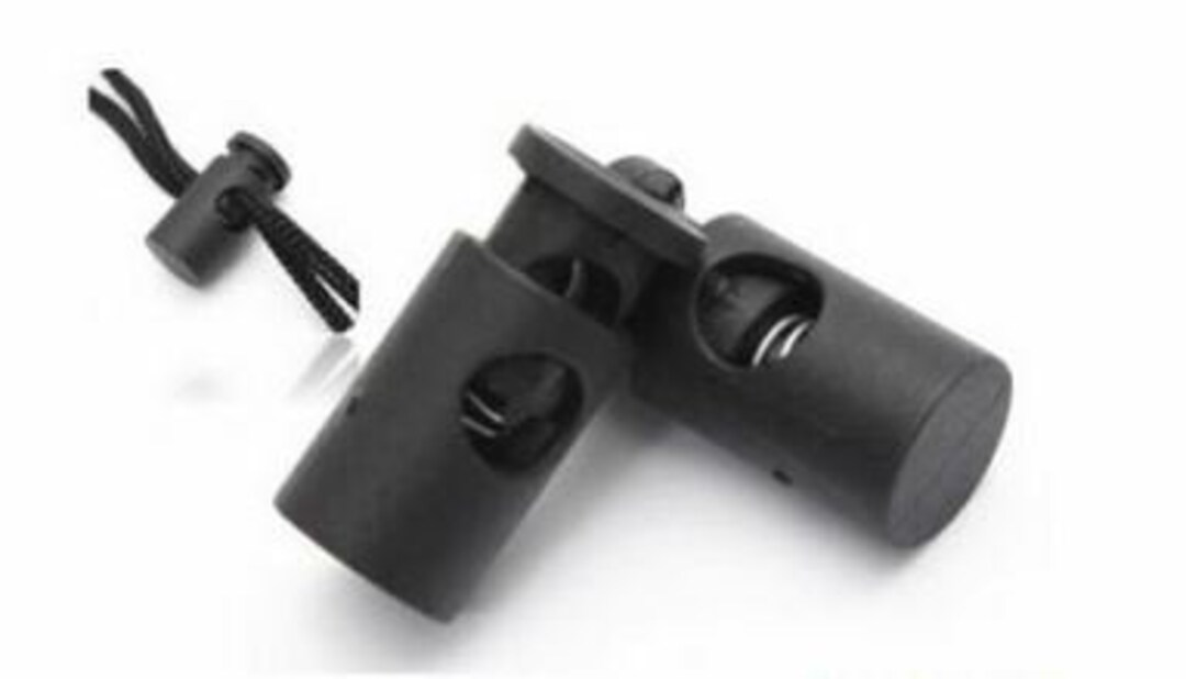 10 X Black Spring Loaded Plastic Barrel Toggle Stopper Cord Stop Lock ...