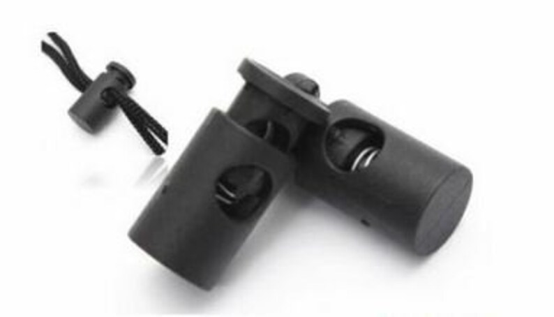 10 X Black Spring Loaded Plastic Barrel Toggle Stopper Cord Stop Lock ...