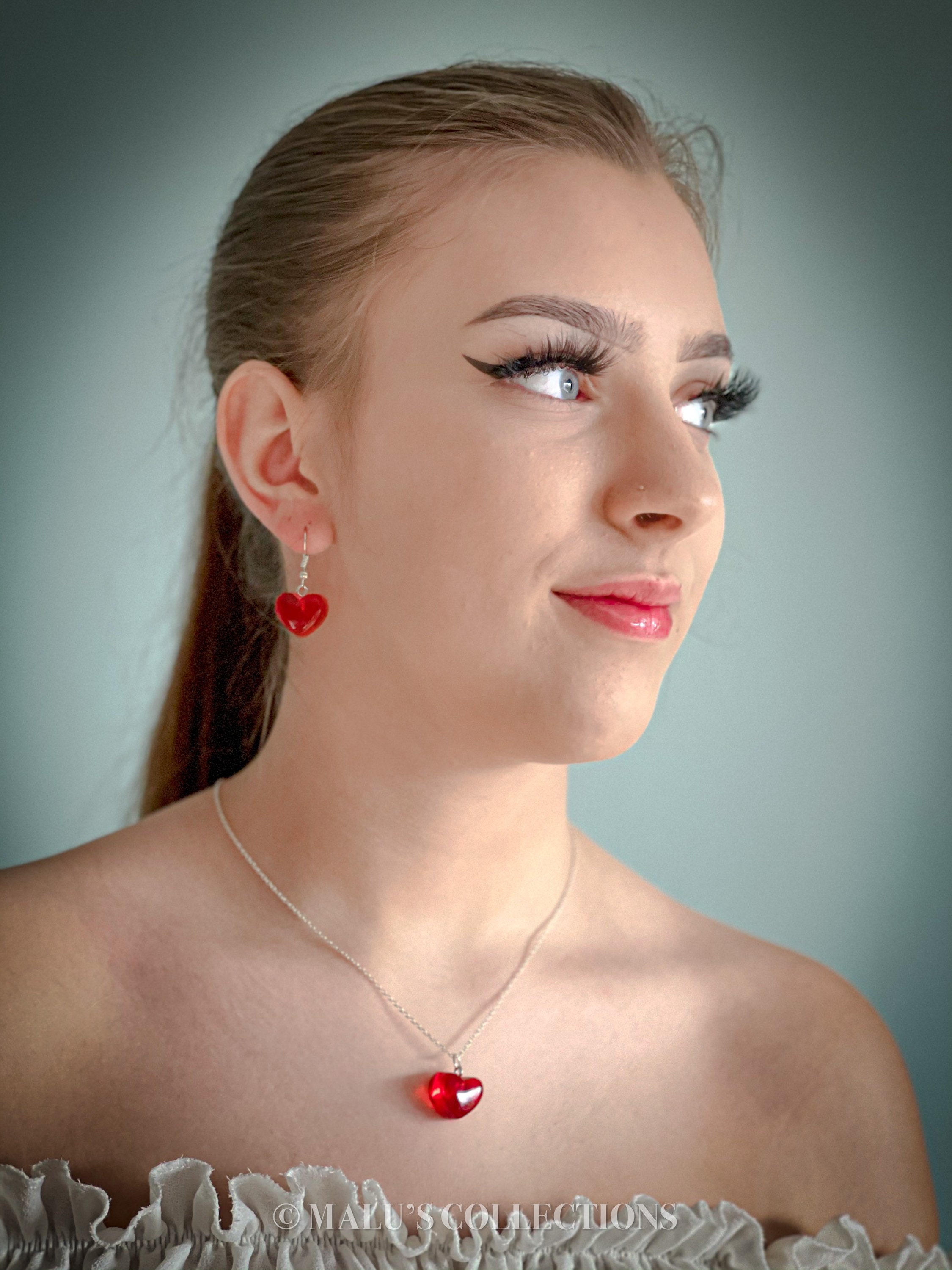 Red Heart Jewellery Set ,love Earrings, Valentines Day Earrings, Red ...