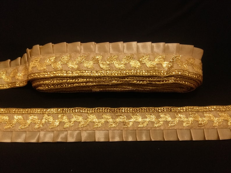Indian Gold Fabric Fringe Gold Floral Ribbon Lace Trim for - Etsy