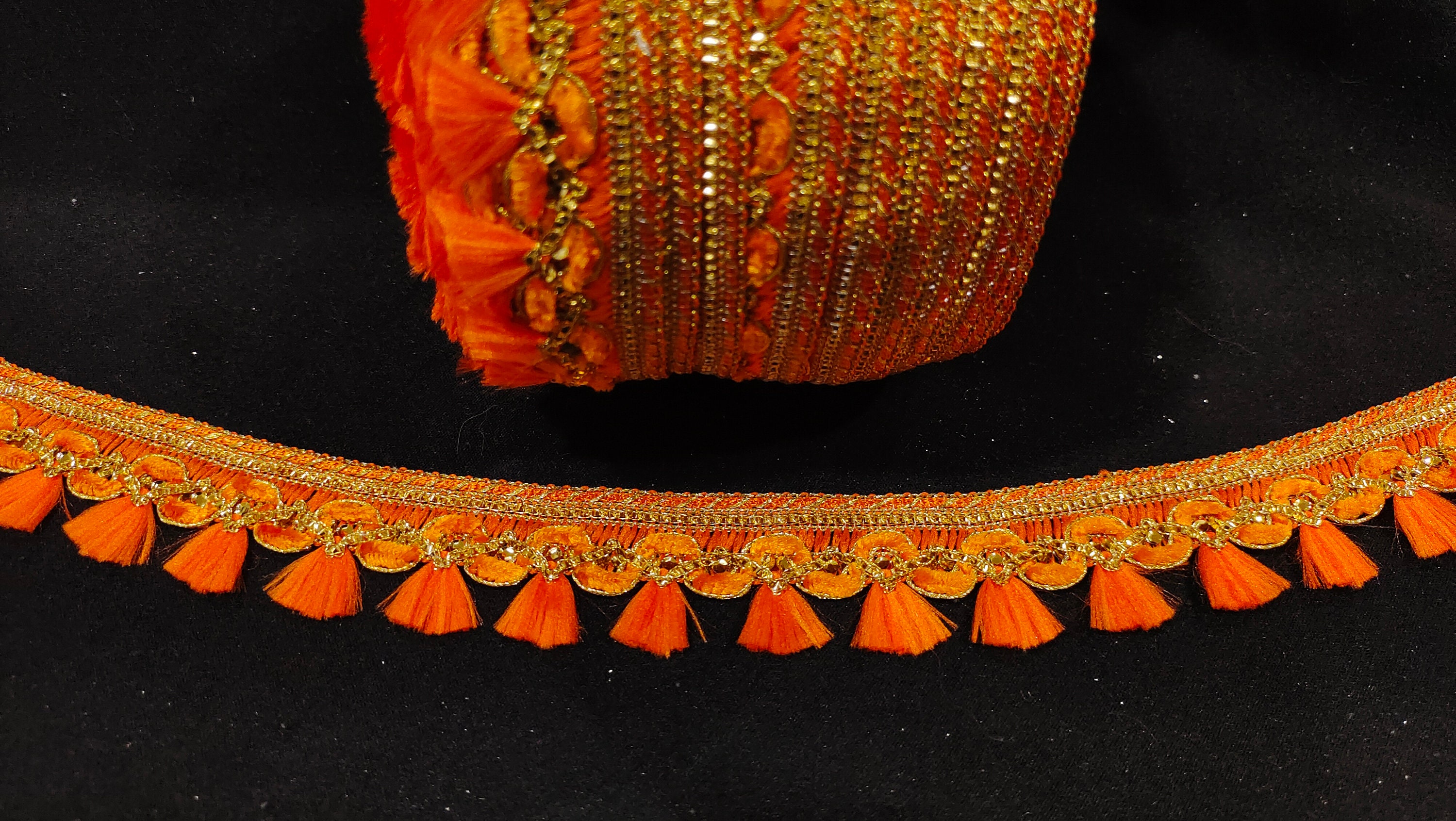 Orange & Gold Brush Fringe Lace Trim: Embellished Indian Border - Etsy