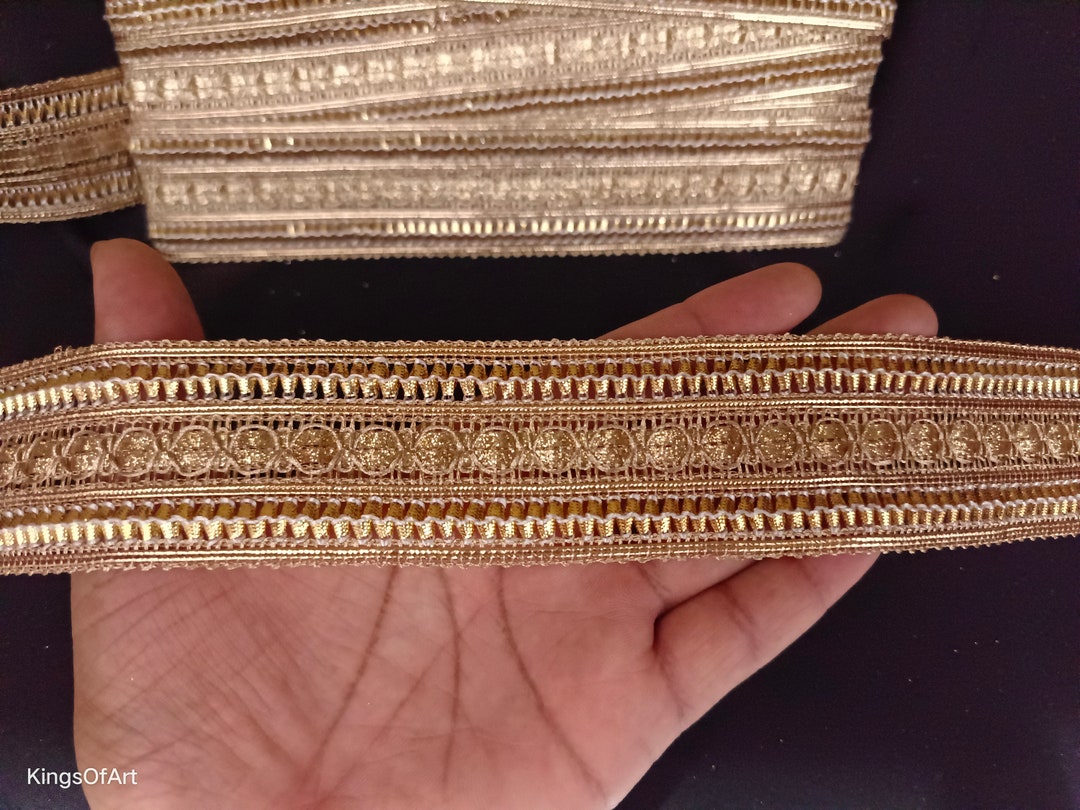 Metallic Copper Embroidered Lace Trim: Indian Jacquard Handwork Border ...