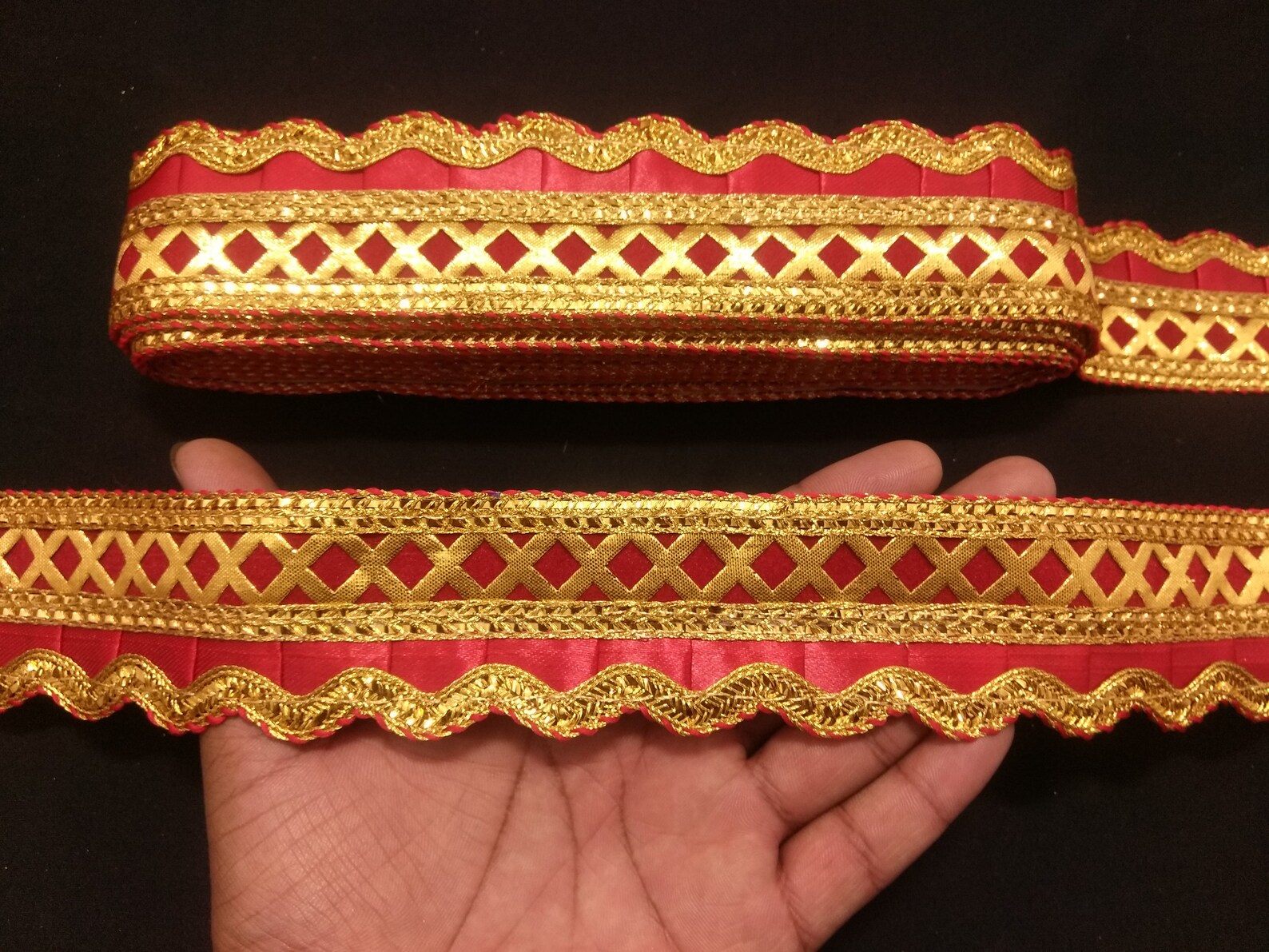 Indian Red and Gold Fabric Fringe Border Ribbon Lace Trim For | Etsy