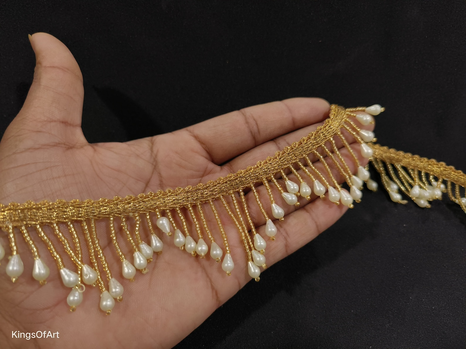 Gold and White Beaded Indian Tassel Lace Trim: Dress Embellishment ...