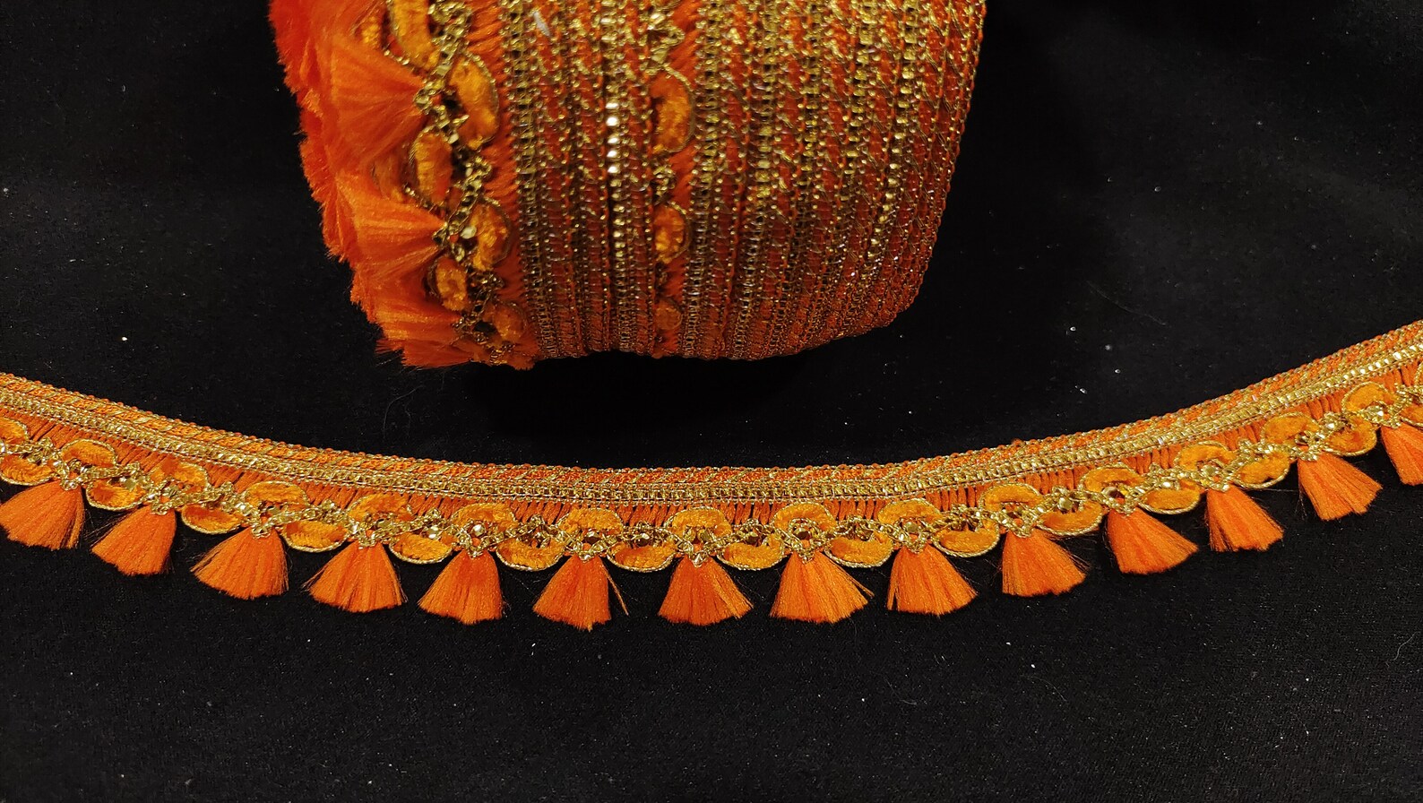 Orange & Gold Brush Fringe Lace Trim: Embellished Indian Border - Etsy
