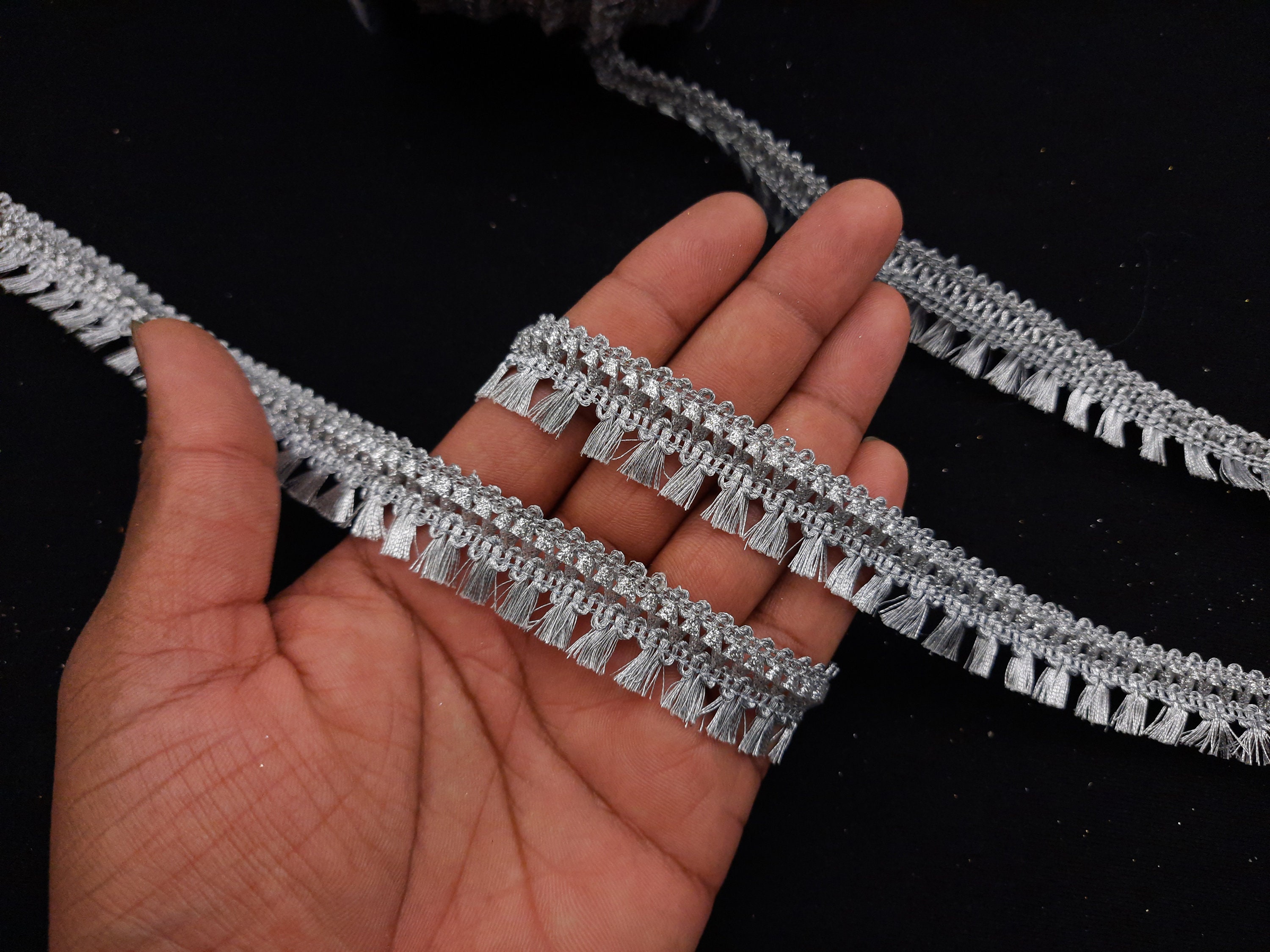 Indian Metallic Silver Indian Hand Work Tassels Fringe Lace - Etsy