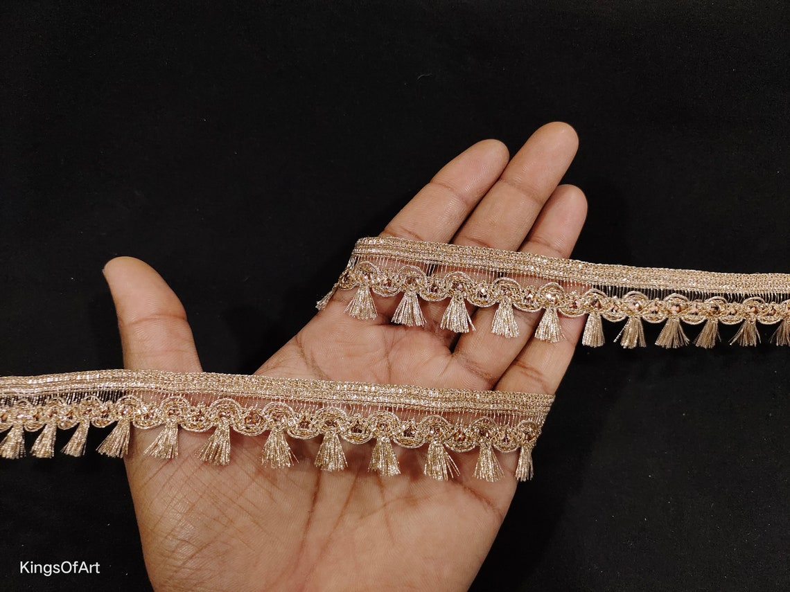 Rose Gold Brush Fringe Lace Trim: Indian Embellished Border - Etsy