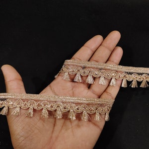 Indian Metallic Rose Gold Indian Hand Work Brush Fringe Lace Trim With ...