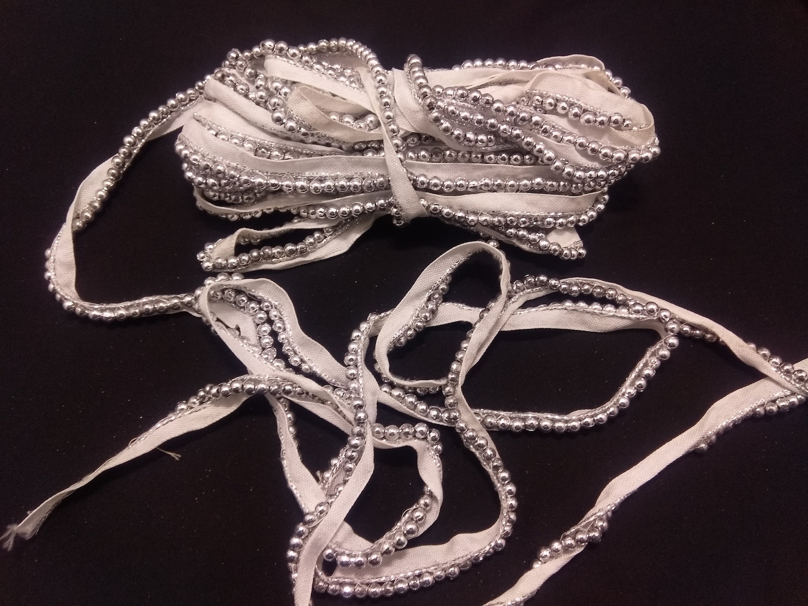 9 Yards Silver Beaded Ribbon Border Lace Trim With - Etsy
