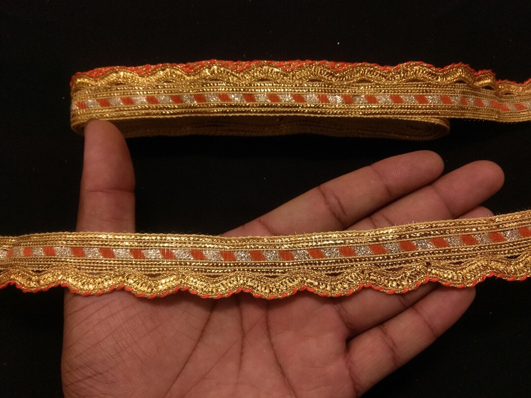 Indian Orange and Gold Woven Scallops Hand Work Floral Fringe - Etsy