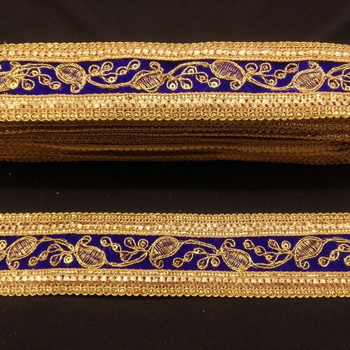 Indian Red and Gold Floral Embroidered Sequin Jacquard Ribbon - Etsy