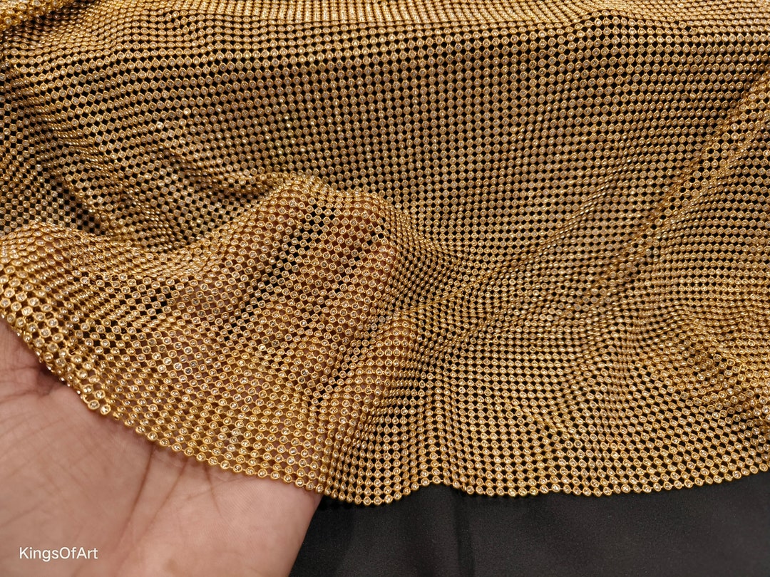 Gold Stone Work Net Fabric: Indian Lace Trim, DIY Design (22/48 Inch ...