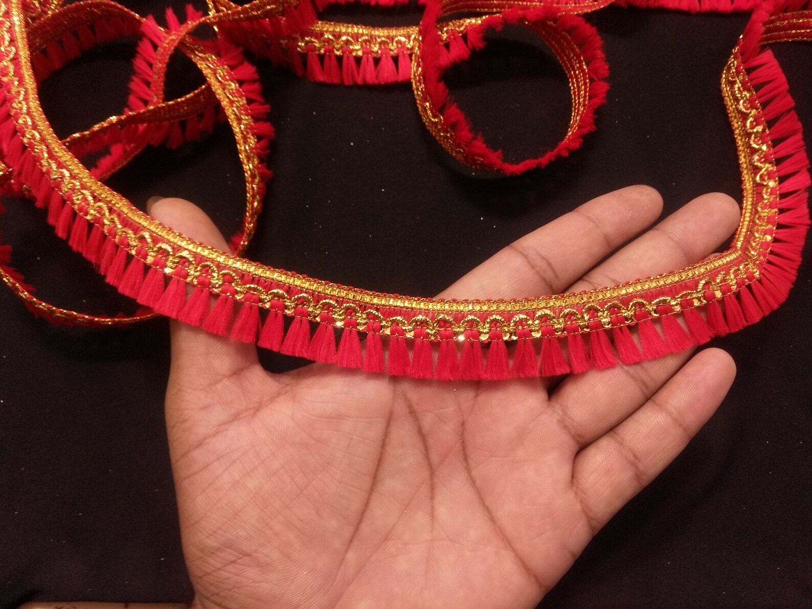 Indian Gold and Red Indian Hand Work Tassels Fringe Lace Trim - Etsy