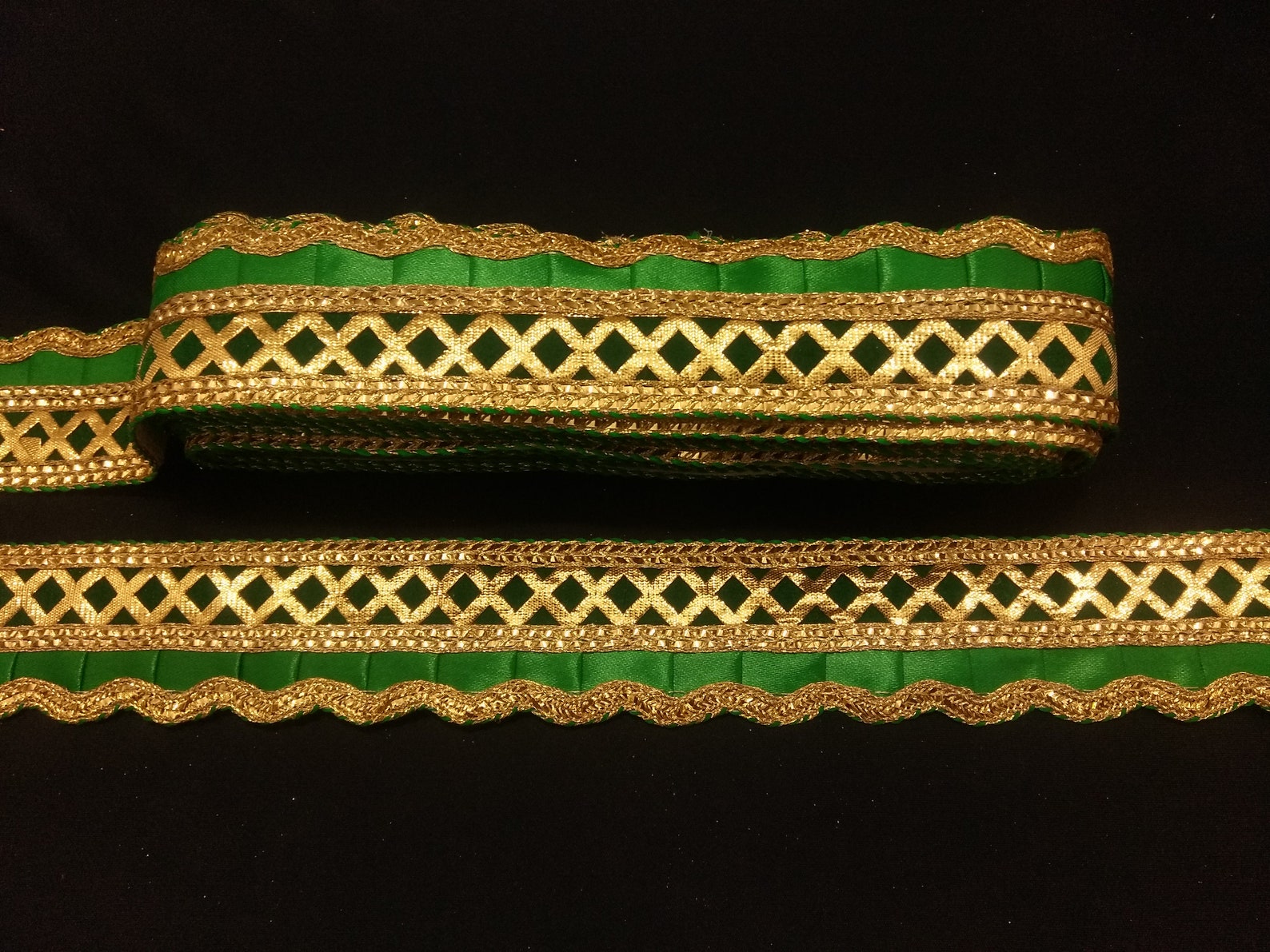 Indian Green and Gold Fabric Fringe Gold Border Ribbon Lace - Etsy