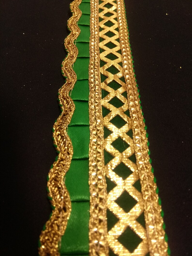 Indian Green and Gold Fabric Fringe Gold Border Ribbon Lace | Etsy