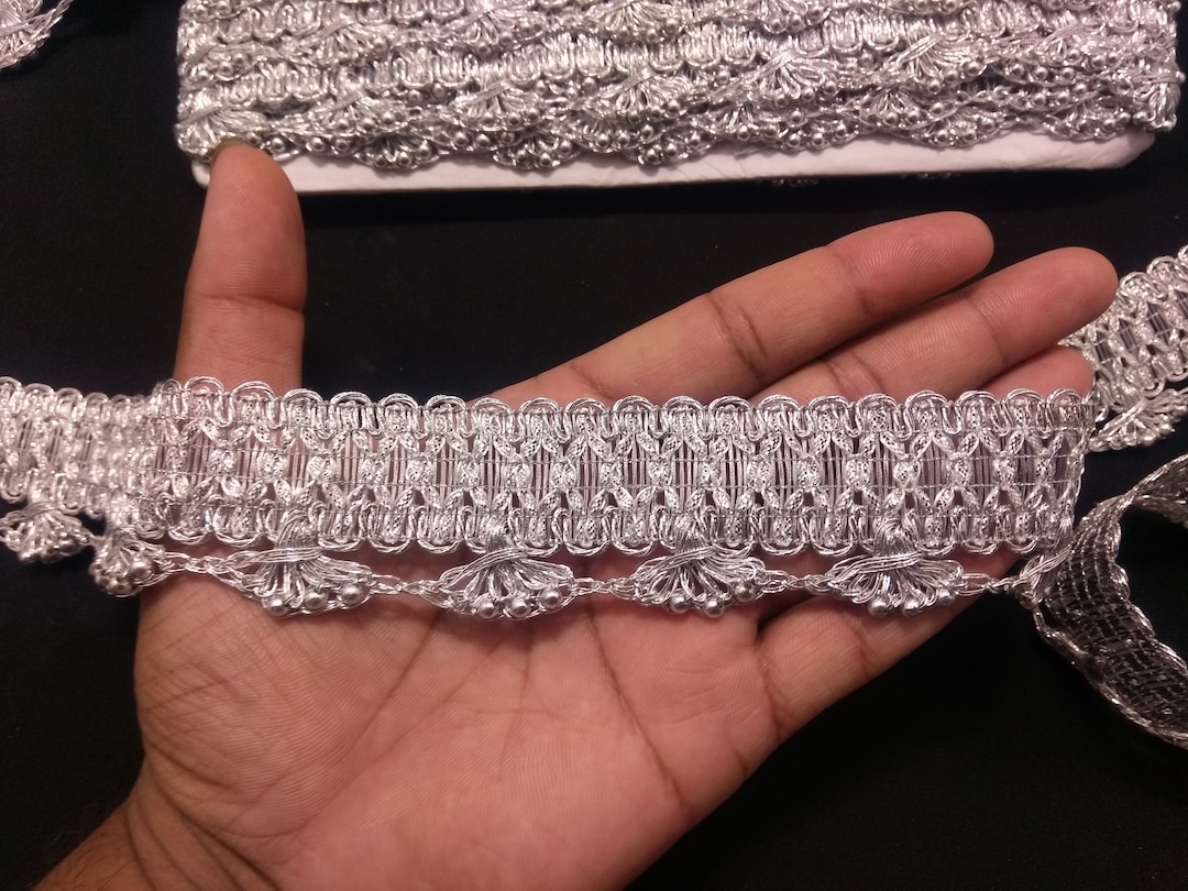 Silver Beaded Fringe Lace Trim: Indian Woven Embellishment Border - Etsy
