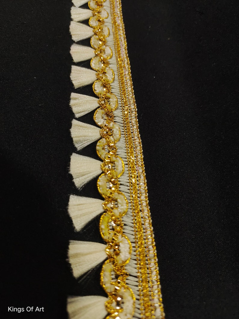 Indian Ivory Colour With Gold Woven Shade Brush Fringe Lace - Etsy