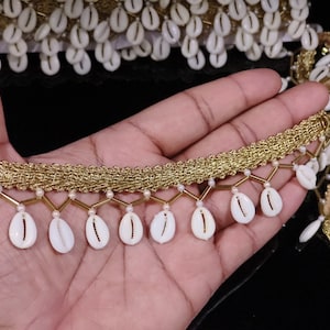 Indian Plastic White Sea Shells Tassels Border Lace Trim Hand Woven ...