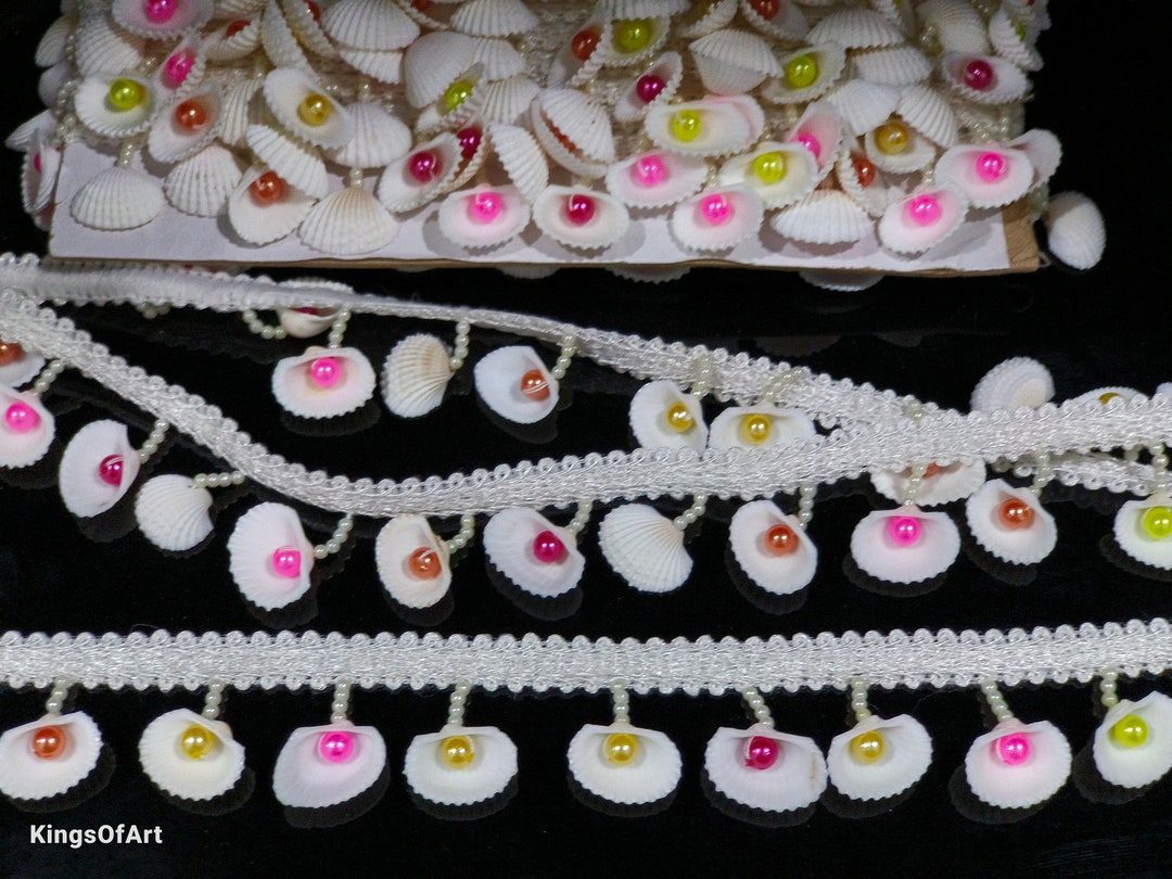 Indian Natural White Sea Shells With Multi Colour Beads Tassels Border ...