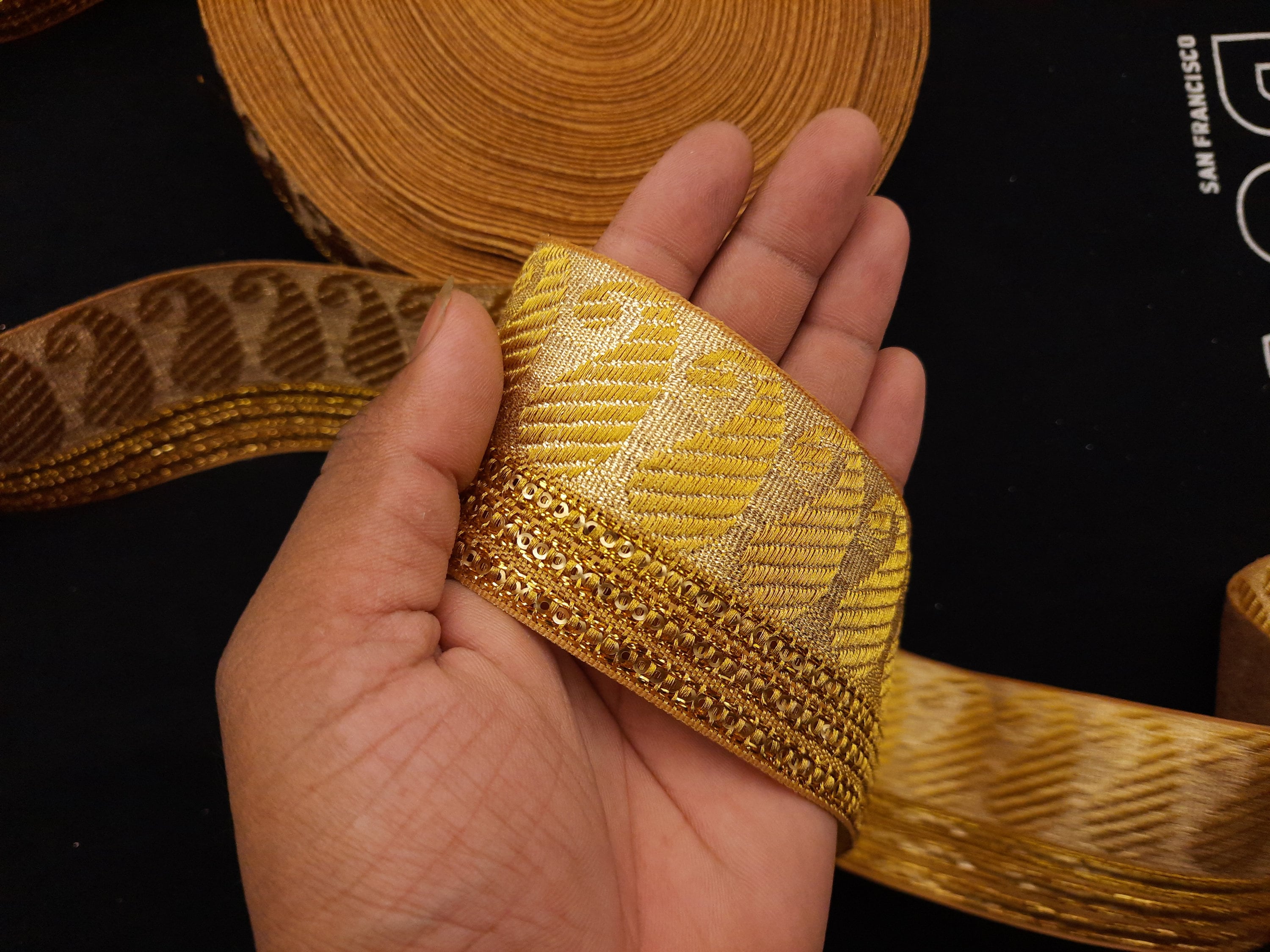 Indian Metallic Gold Floral Jacquard Ribbon Lace Trim With | Etsy