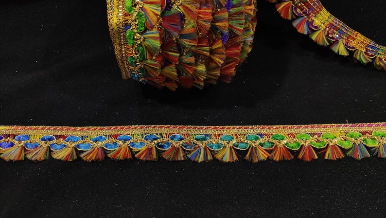 Metallic Gold Tassel Fringe Lace Trim: Multi-color Embellishment Border ...