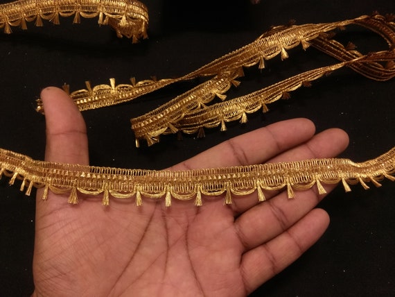 Indian Metallic Gold Indian Hand Work Tassels Fringe Lace Trim | Etsy UK