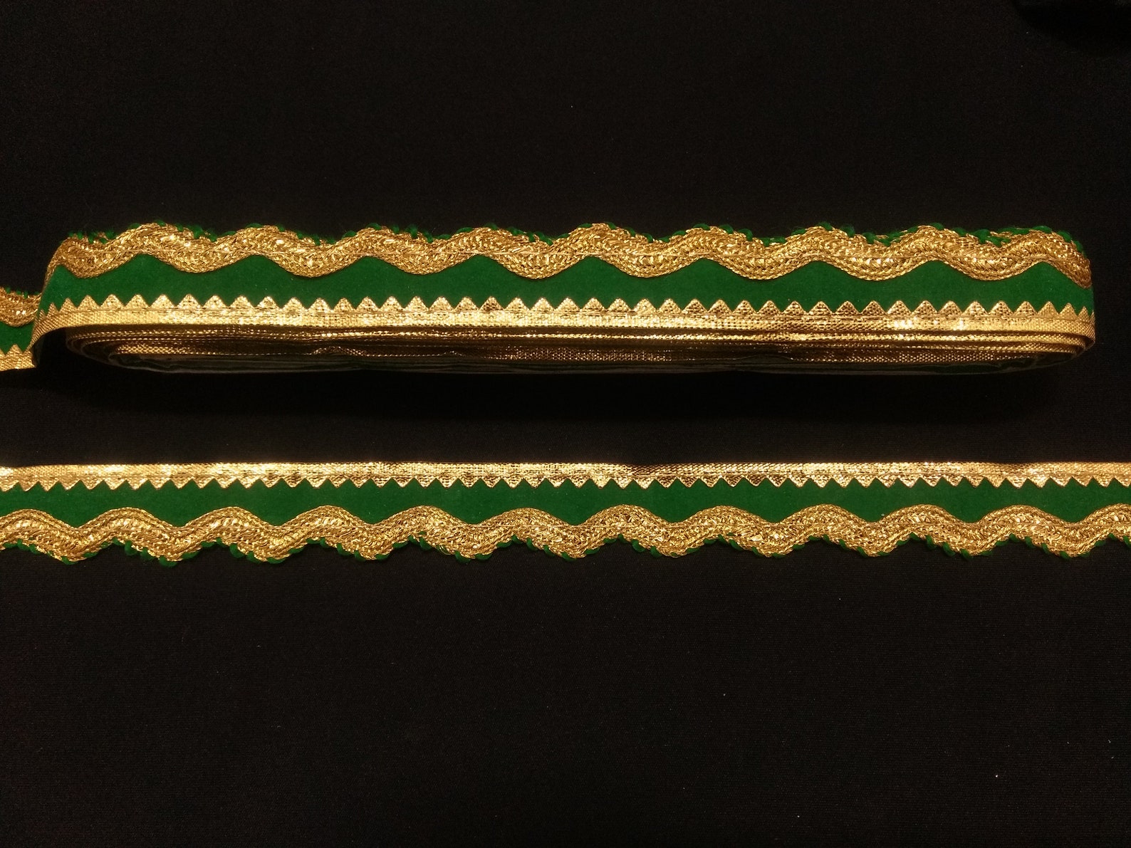 Indian Gold and Green Scallops Fringe Ribbon Lace Trim for - Etsy