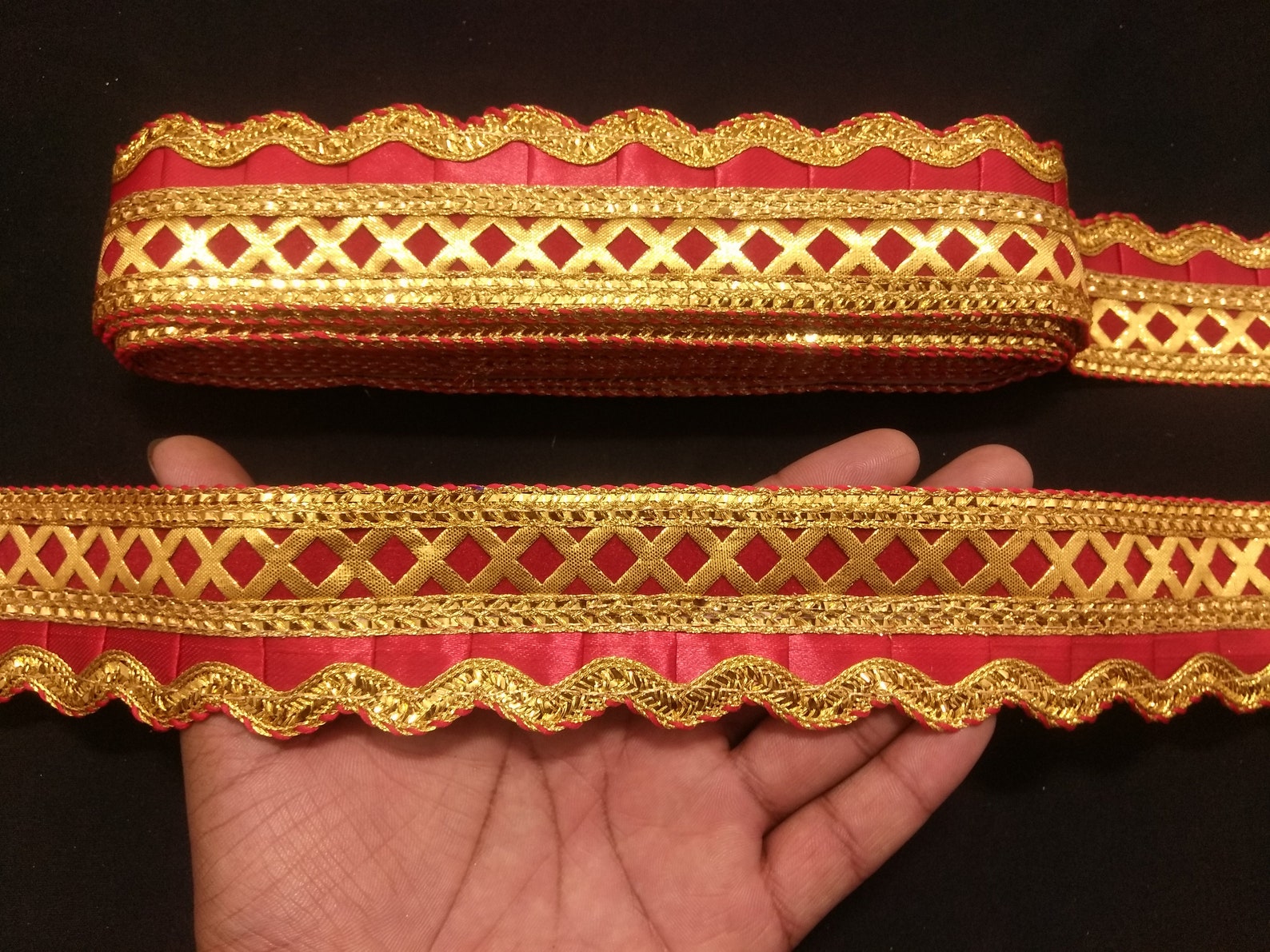 Indian Red and Gold Fabric Fringe Border Ribbon Lace Trim For | Etsy