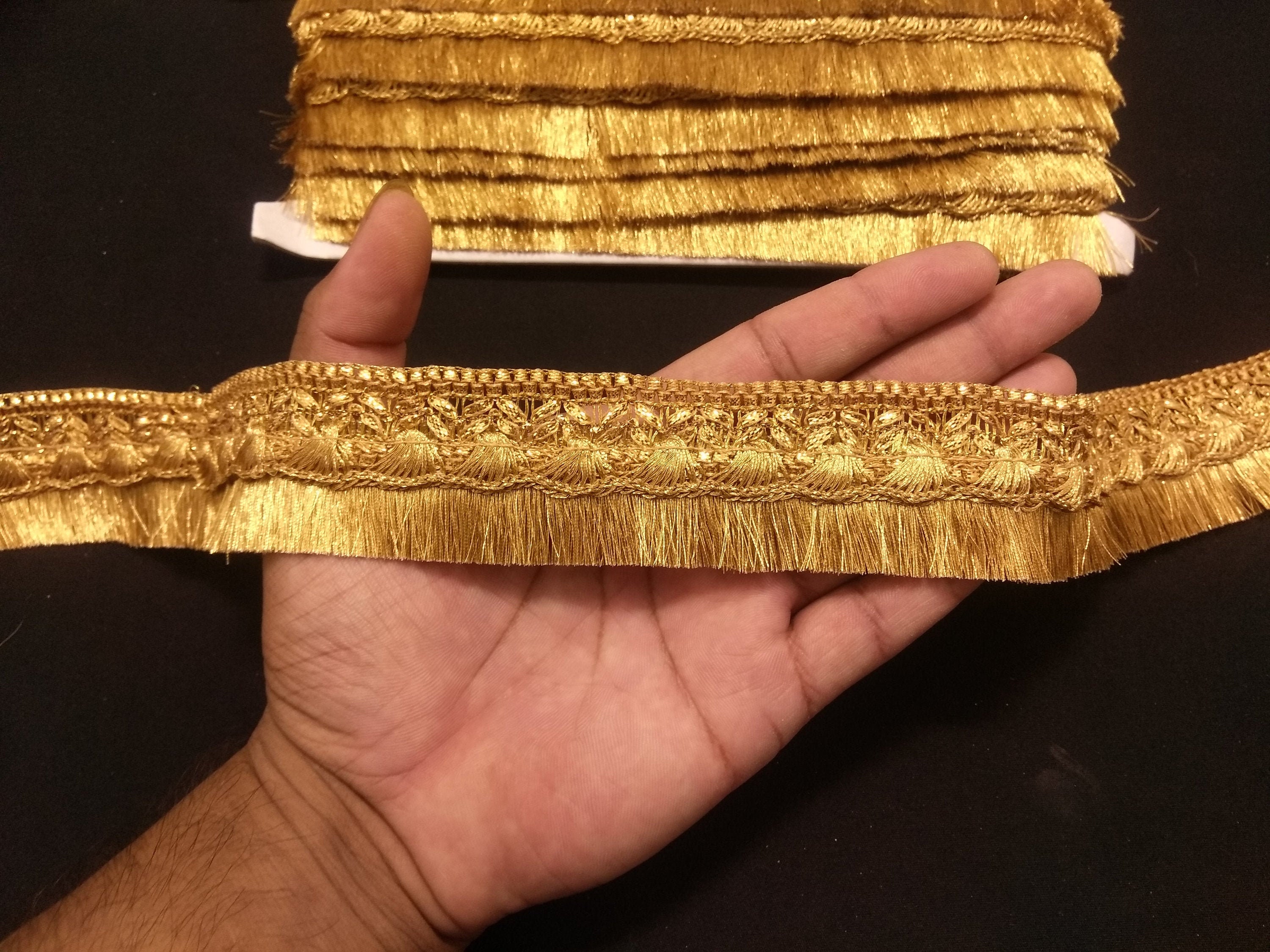 Metallic Gold Embroidered Indian Hand Work Tassels Fringe Lace - Etsy