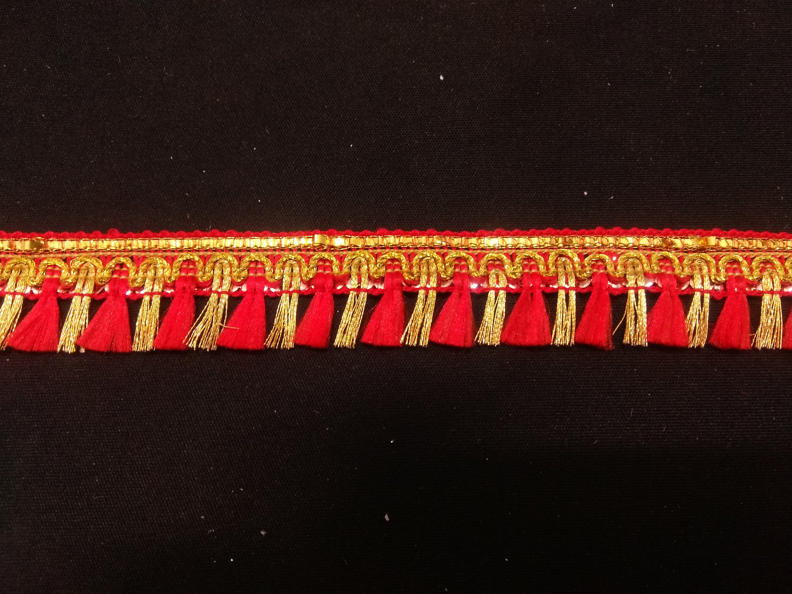 Indian Gold and Red Indian Hand Work Tassels Fringe Lace Trim - Etsy